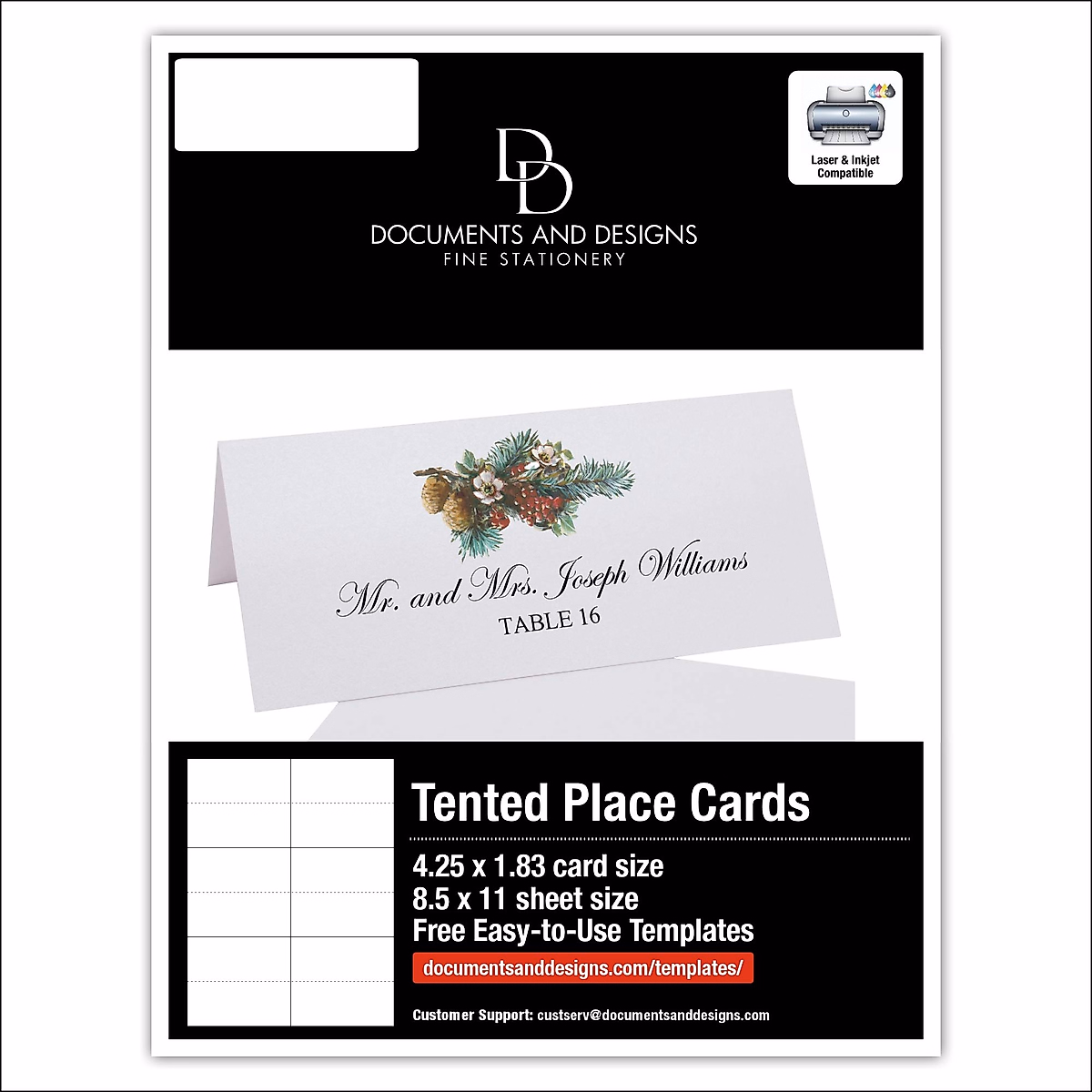 Christmas and Holiday Pine Boughs Printable Place Cards, Set of 60 (10 Sheets), Laser & Inkjet Printers - Wedding, Party, Dinner, and Special Events - Made in the USA