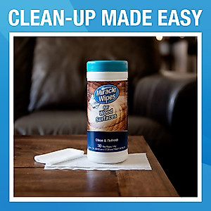 MiracleWipes for Wood Surfaces, Remove Dirt and Grime Buildup, Clean, Protect, and Polish Cabinets, Furniture, and Wood Floors, Great for Kitchen and Bathroom Cleaning Support - 30 Count