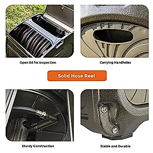 Giraffe Tools SW5-100ft Metal Hose Reel Box, Heavy Duty Garden Hose Storage Reel Hideaway with Crank Handle, 100ft 5/8" Hose, Green