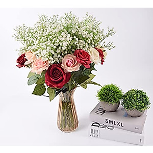 YSBER 10Pcs Baby Breath/Gypsophila Artificial Fake Silk Plants Wedding Party Decoration Real Touch Flowers DIY Home Garden(White)