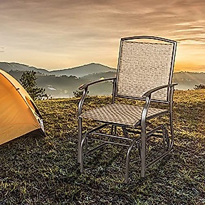 Tangkula Patio Glider, Outdoor Glider Chair with Steel Frame, Outside Porch Rocking Glider for Garden, Backyard, Poolside, Lawn (1, Brown)