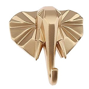 Kepfire Creative Animal Gold Elephant Head Wall Art Hook Housewarming Gift Resin Home Decoration Hanging Coat Scarf Bag Key Cap Rack for Living Room Bedroom