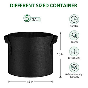 JNYONG 12-Pack 5 Gallon Thickened Non-Woven Grow Bags, Aeration Fabric Pots with Handles
