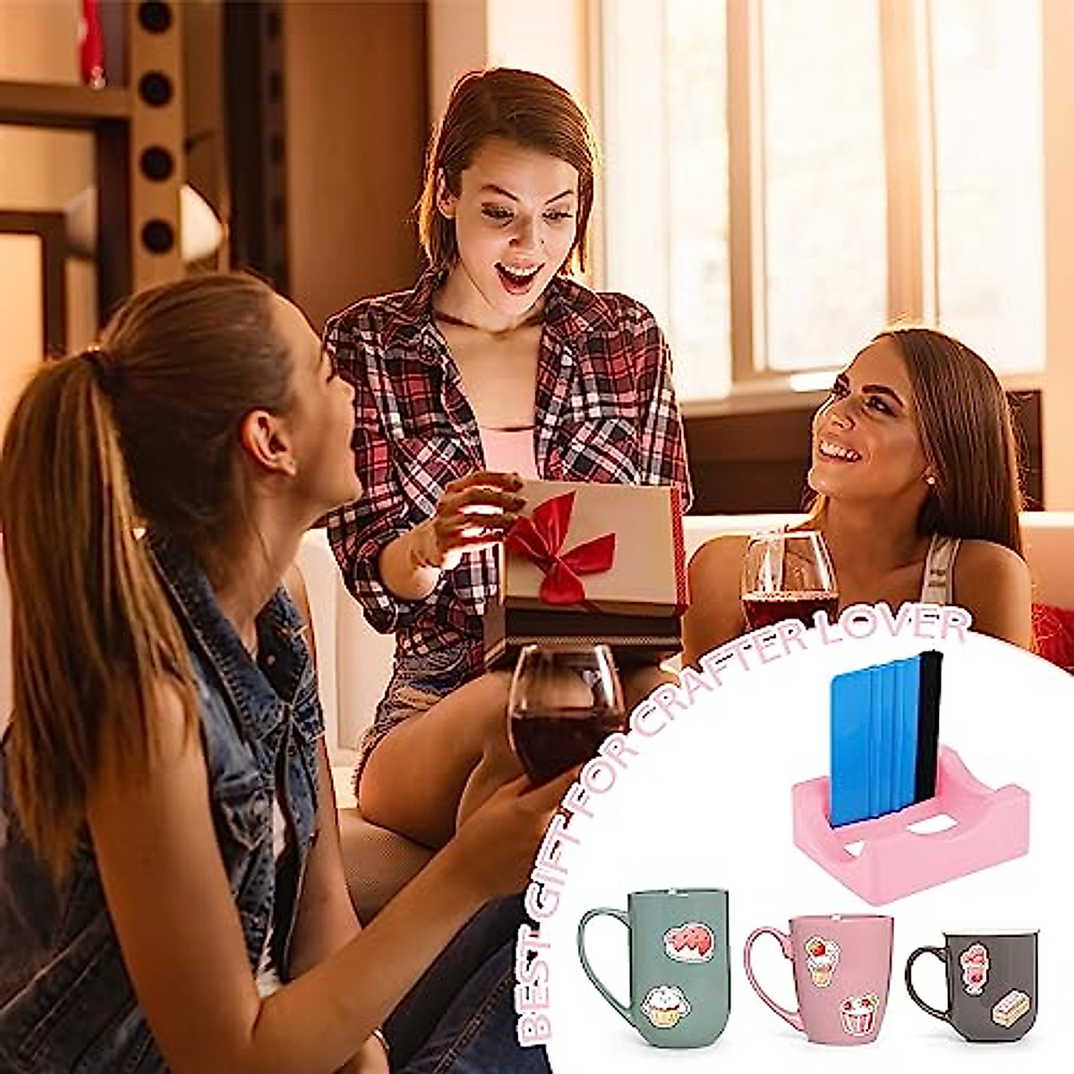 Giantree Silicone Cup Holder with Built-in Slot, Cup Cradle for Crafting Use to Apply Vinyl Decal Small Tumbler Stand Cup Holder with Felt Edge Squeegee Suit for Glass Cups Bottles Mugs(Pink)