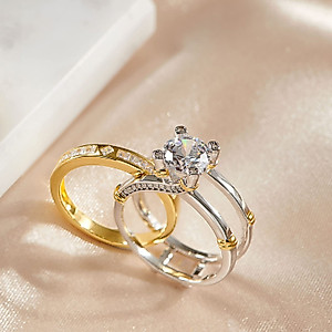 Blongme Wedding Engagement Rings Set for Women 925 Sterling Silver Round CZ Anniversary Band Promise Bridal Size 8