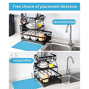 3 Tier Dish Drainer Rack for Kitchen Counter, Large Capacity Dish Drying Rack with 360° Rotating Drainboard, Dish Drainers for Kitchen Sink, Countertop Large Detachable Stainless Steel Dish Rack