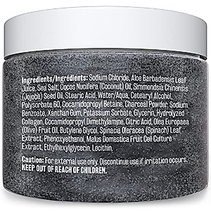Charcoal Scrub Face Foot & Body Exfoliator Infused with Collagen and Stem Cell Exfoliating Salt Body Scrub for Toning Skin Cellulite Skin Care Body by M3 Naturals Pack of 2