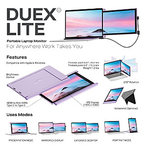New Mobile Pixels Duex Lite Portable Monitor for Laptops(2024 Upgraded), 12.5" Full HD IPS Laptop Screen Extender, USB C/HDMI Powered Plug and Play, Windows/Mac/Android/Switch Compatible (Misty Lilac)