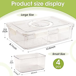 Divided Serving Tray with Lid & Handle, 4 Compartment Removable Snack Box, Kitchen Organizers and Storage, Snackle Box Container, BPA-Free Fruit Storage Container for Berry, Snack, Candy, Nuts…