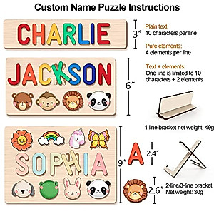 BeneCharm Personalized Name Puzzle for Kids 1st Birthday Gifts for Girls&Boys Engraved Text Greetings on Back Custom Wooden Name Signs with pegs Personalized Baby Gifts