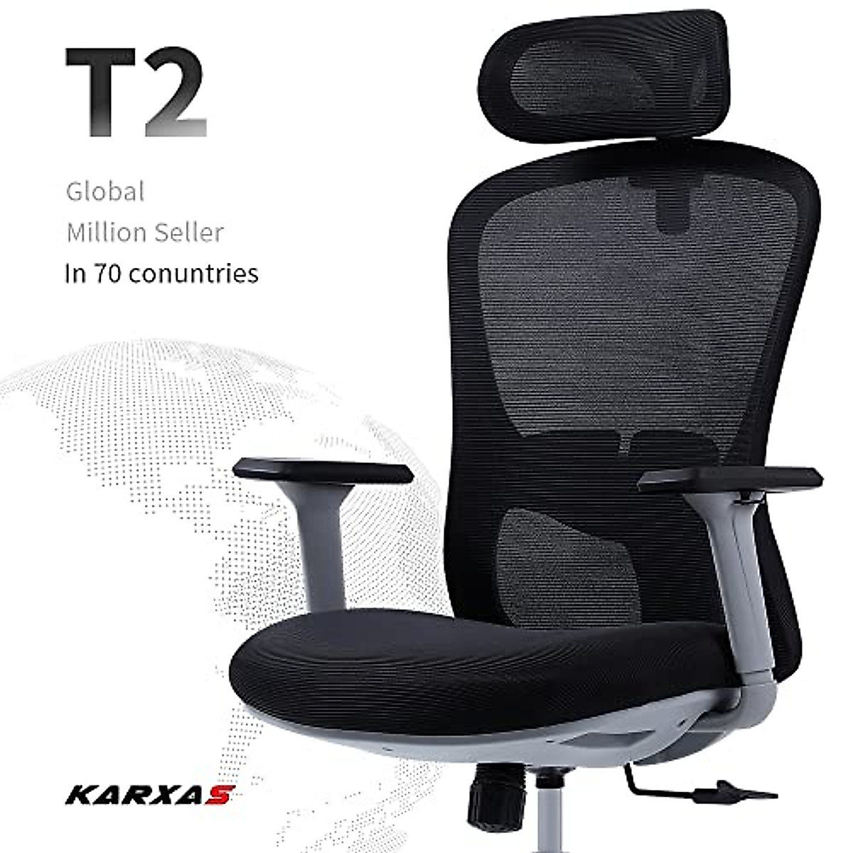 KARXAS Ergonomic Office Chair High Back Desk Chair with Adjustable Lumbar Support, Headrest & 3D Metal Armrest - 130° Rocking Mesh Computer Chair（Black&Grey）