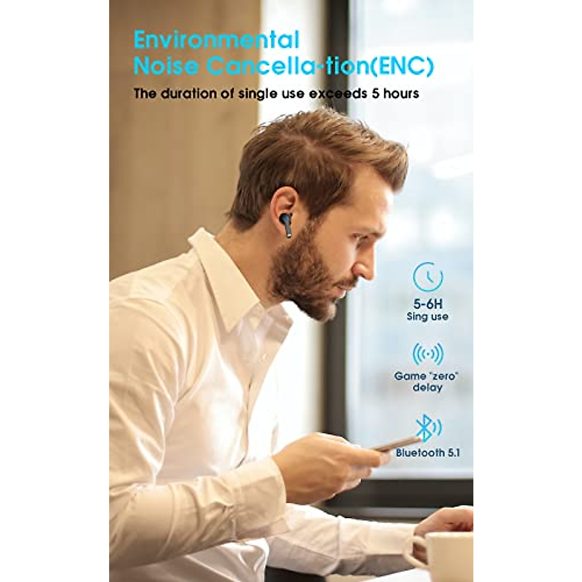 M48-Wireless Bluetooth Headset，Wireless Earbuds，Noise Cancelling Earbud，HD Sound Quality，deep bass，Sports Game headse，IPX6 Waterproof Stereo, Support to Summon The Voice Assistant, Black