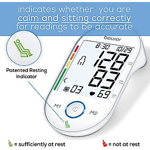 Beurer BM55 Blood Pressure Machine – XL Backlit Display, Arrhythmia Alarm, Portable Storage Kit, 2 Users, Automatic Blood Pressure Cuff, Resting Indicator – Blood Pressure Monitor Batteries Included