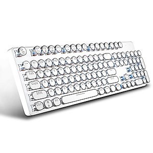 Retro Vintage Mechanical Typewriter with White LED Backlit Keyboard: Chrome Key Caps USB Wired Connection