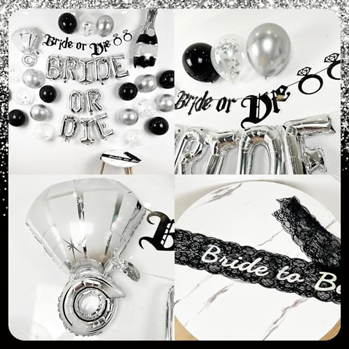 Bride or Die Bachelorette Party Decorations - Silver and Black Bride or Die Balloons,Banner and Bride To Be Sash for Engagement Wedding Bachelorette Party Supplies