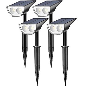 Consciot 12 LED Compact Dusk-to-Dawn Solar Powered Landscape Spotlights Outdoor, IP67 Waterproof 6500K Cool White, 2-in-1 Decorative Lighting for Garden, Pathway, Patio, Yard, 4 Pack