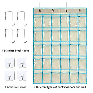 KEEPJOY Classroom Pocket Charts for Cell Phone Calculator Holders, Pocket Organizer for Cell Phone Jail with 30 Clear Pockets Chart Size 33.5 x 24.5 Inch Classroom Pocket Storage (Beige)