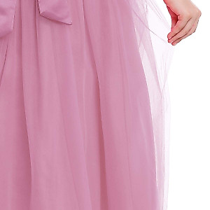 Flower Girl Long Princess Dress Vintage Lace Maxi Gown Kids Formal Wedding Bridesmaid Pageant Tulle Dresses Little Big Girls Elegant Bowknot Dance First Communion Birthday Prom Dresses Dark Pink 7-8Y