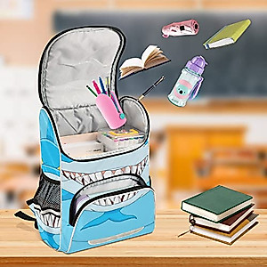 JKDY School Backpacks for Teens Boys Girls,for Elementary School Lightweight Travel Backpack with Adjustable Chest Strap (Cute shark) Suitable for ages 6-12 Student
