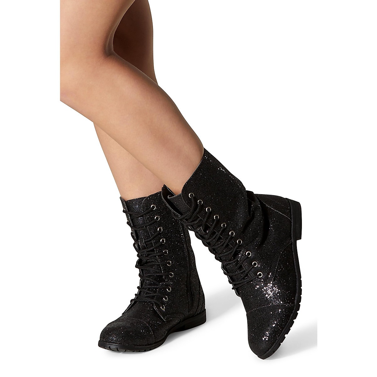 Balera Womens Combat Boots For Dance With Glitter And Zipper Rubber Sole Shoes