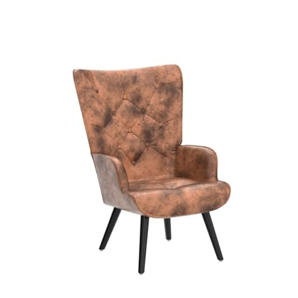 Brown Leather Accent Chairs Set of 2 for Living Room- Mid-Century Modern Comfy Reading Chair for Bedroom Adults Armchairs Sillones para Sala Sofa Tall Wingback Arm Chairs Microfiber Cushioned