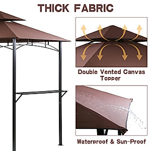Gazebo Canopy Tent 8'x 5' with Air Vent Tent for BBQ Outdoor Patio Grill Gazebo, Party Patios Large Garden Commercial Use Backyard Events Etc, Easy to Assemble, Elegant Design, Good Stability, Brown