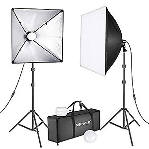 Neewer Upgraded 450W LED Photography Softbox Lighting Kit: (2) 24x24 Inches Softbox with E27 Socket and 5500K Instant Brightness Energy Saving LED Bulbs and Stand for Photo Studio Video Shooting