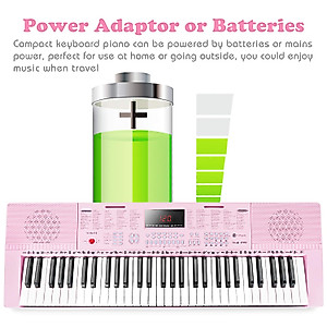 Vangoa VGK610 Piano Keyboard, 61 Mini Keys Portable Music Keyboard for Beginners with Microphone, 3 Teaching Modes, 350 Tones, 350 Rhythms, 30 Demos, Pink