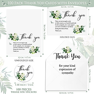 Marspark 100 Sets Funeral Thank You Cards with Envelopes and Message Thank You Sympathy Cards Inside Memorial Card Bereavement Cards with Stickers for Funeral Loved Ones Celebration of Life(Lily)