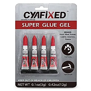 Super Glue Gel by CYAFIXED, 4-Pack of Single-Use Tubes, “All Purpose” CA Glue, Fast Drying, No Drip Gel Formula.105 oz Each