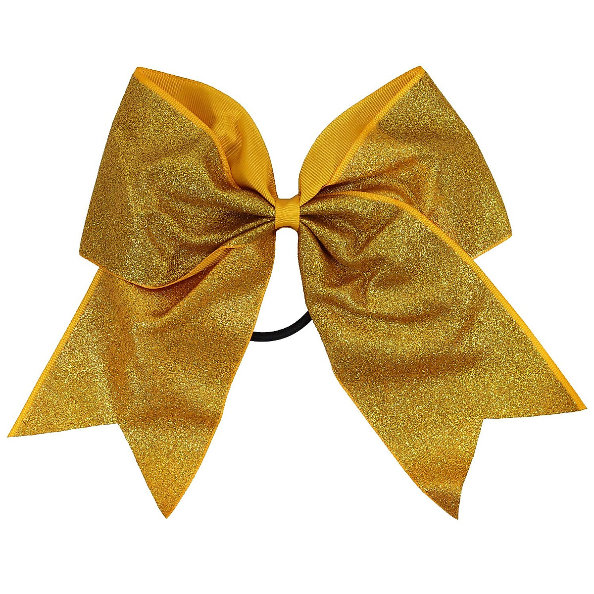 Kenz Laurenz Glitter Cheer Bows Cheerleading Softball Gifts, Team Bow with Ponytail Holder Complete your Cheerleader Outfit, Strong Hair Ties Bands Elastics for Girls and Women, Gold (Pack of 1)