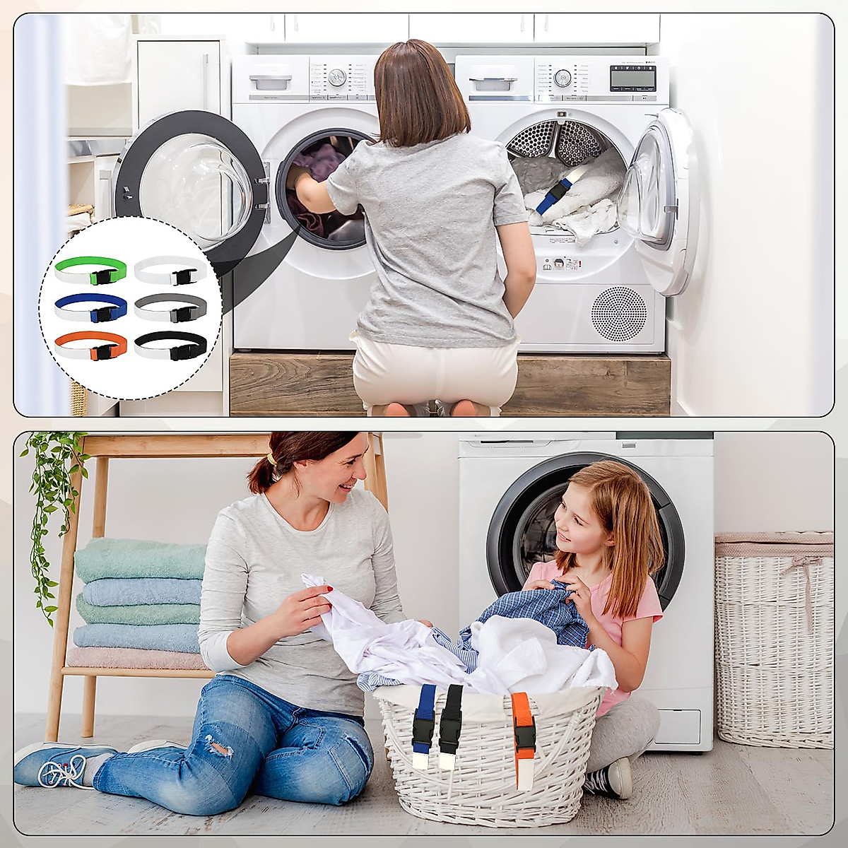 6pcs Laundry Strap with Buckle, Multipurpose Strap Replacement Wash Care Utility Household Cleaning Loop Athletics Accessories Tools Storage for Wash Care Bags