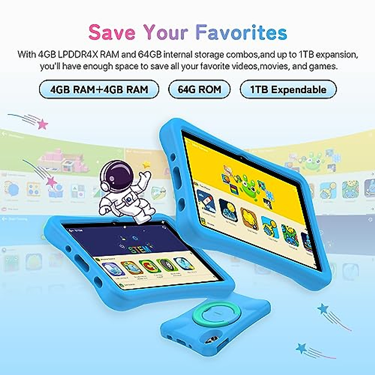 UMIDIGI Kids Tablet, G1 Tab Android 13 Tablet PC, 10.1" Tablet for Kids, 8G+64G up to 1TB, WiFi 6, 8MP+8MP Dual Camera, Quad-Core, 6000mAh, BT5.0, TÜV Eye Bluelight Tablet Android, Parental Control