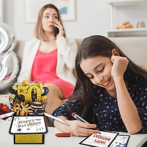 Asmallgf Premium 50th Birthday Popup Card with Envelope & Note, Cool Funny Fifty Bday 3D Greeting Card for Men Women, Unique 50 Year Old Birthday Gifts for Sister Brother