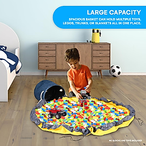 JTJ Sourcing Toy Storage Basket and Play mat - Lego Storage Bag with Drawstring Closure for Fast Cleanup of Building Bricks Small Toys - Swoop Bag - Durable Nylon - Blue