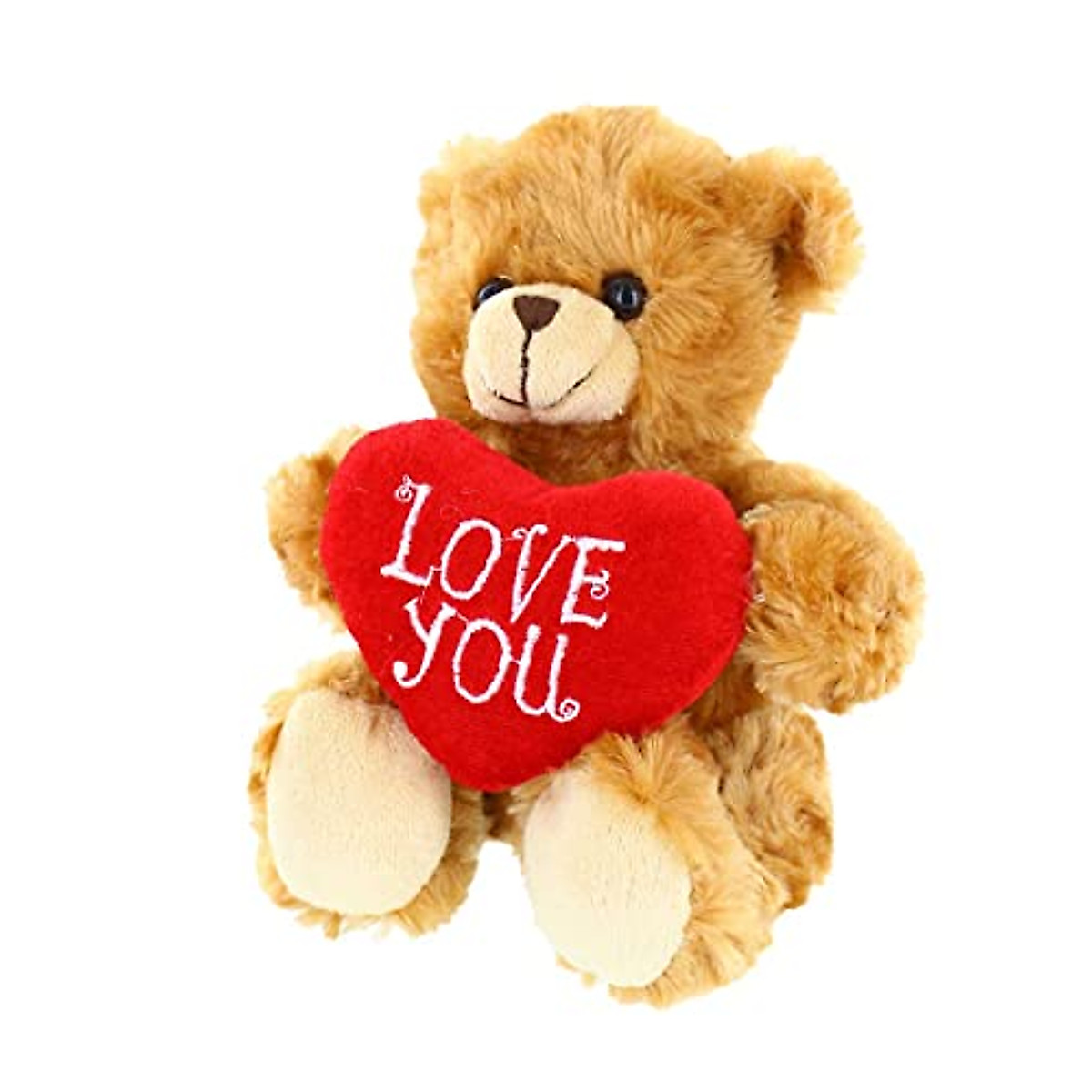 Plushland Stuffed Mocha Heart Bear – Love You- Plush Bear Toy for Kids & Adults - Embroidered Heart Pillow - Brown-6 inches