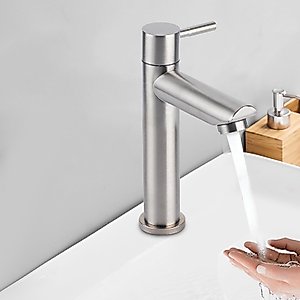 G1/2 Water Faucet, Stainless Steel Durable Filter Impurities Single Cold Faucet, Built‑in Ceramic Valve Core Wash Basin Accessory for Bathroom Kitchen(Flat)