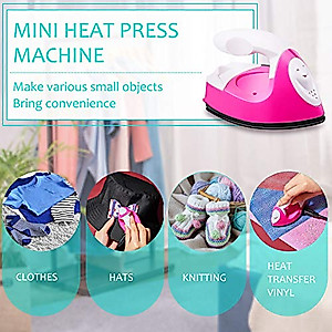 Mini Craft Iron Mini Heat Press Mini Iron Portable Handy Heat Press Small Iron with Charging Base Accessories for Beads Patch Clothes DIY Shoes T-Shirts Heat Transfer Vinyl Projects (Pink)