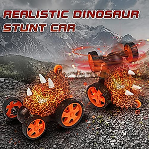 Dinosaur Remote Control Truck Toys, Dinosaur RC Stunt Car 360 Degree Rotation with LED Light, Monster Truck Toys for Kids Toddlers, Christmas Birthday Gifts for Boys Girls Age 3-8