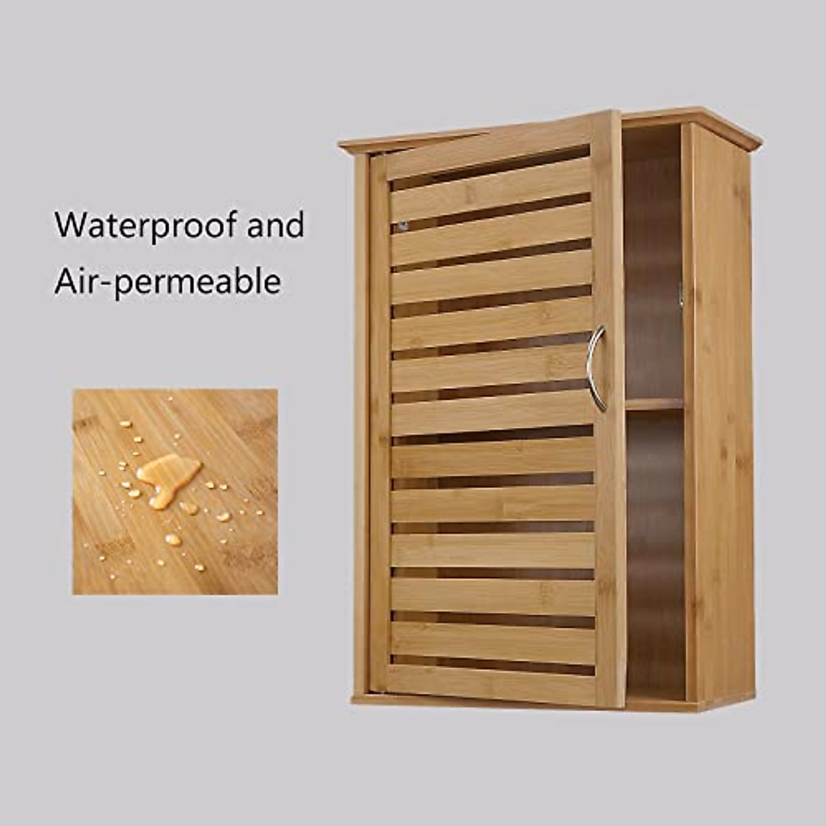Giofanzo Bamboo Wall cabinets, Wooden Medicine Cabinet with Single Door and Adjustable Shelves, Multifunctional for Bathroom,Kitchen,Laundry,Over The Toilet Storage Cabinet, 14.5Lx6.5Wx21H
