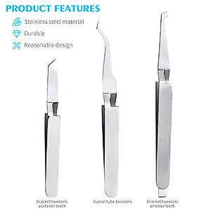 ANNWAH 3 Pieces Dental Reverse Action Tweezers - Orthodontic Bracket Placer Cross Locking Tweezer Dental Buccal Tube Tweezer De Bonding Tweezers
