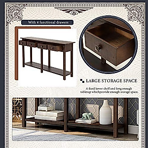 P PURLOVE Retro Console Table Sofa Table for Entryway with Drawers and Shelf Living Room Sideboard (Dark Espresso)