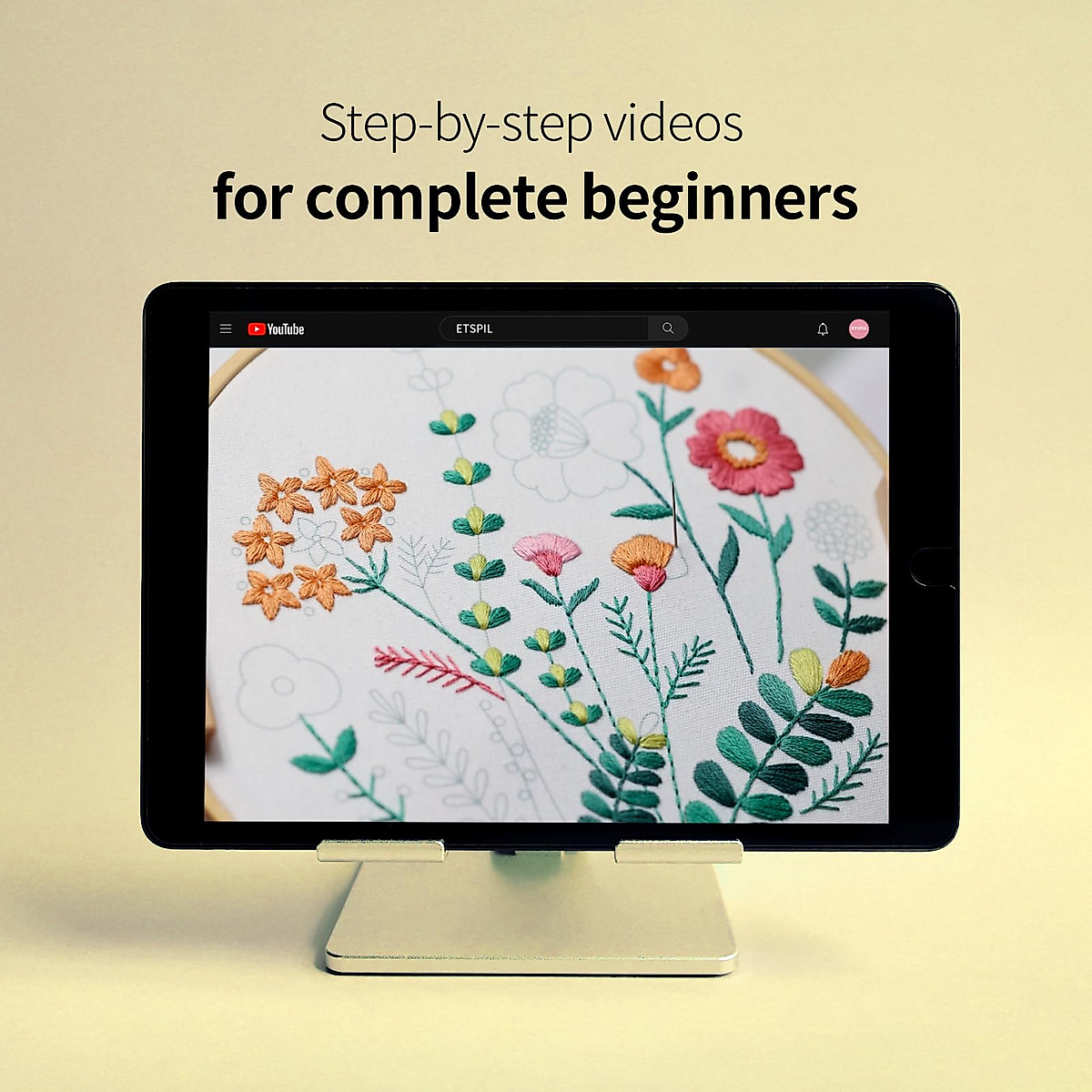 ETSPIL 3 Pack Beginner Embroidery Kits for Adults, DIY Starter Set with Stamped Flower Designs, Embroidery Hoop, Colorful Threads, Tools, Step-by-Step Instructions & Video Tutorial