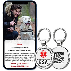 MYLUCKYTAG QR Code ESA Emotional Support Dog ID Tag - Pet Online Profile - Scan QR Receive Instant Pet Location Alert Email