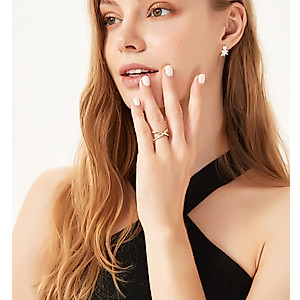 TIGRADE 14 K Gold Plated Stacking Ring X Shaped Criss Cross Ring CZ Pave Double Band Eternity Ring for Women, Gold, Size 6