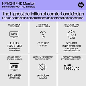 HP Series 5 524sf Monitor 94C17AA#ABA (Replaces M24f) 24" FHD IPS (1920x1080) Display, 1x HDMI, 1x VGA, Flicker-Free, Ideal for Home & Business, Black/Silver