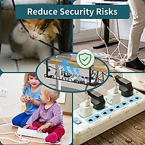 Under Desk Cable Management Tray No Drill, 25'' Large Capacity Desk Wire Organizer Rack, Sturdy Metal Under Desk Cord Management with Clamp for Offices and Home