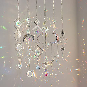 6Pieces Crystal Suncatchers for Window Hanging Sun Catcher with Chain Rainbow Maker Crystal Prisms Decor for Home Garden Party Wedding Ornament Gift Mother Daughter