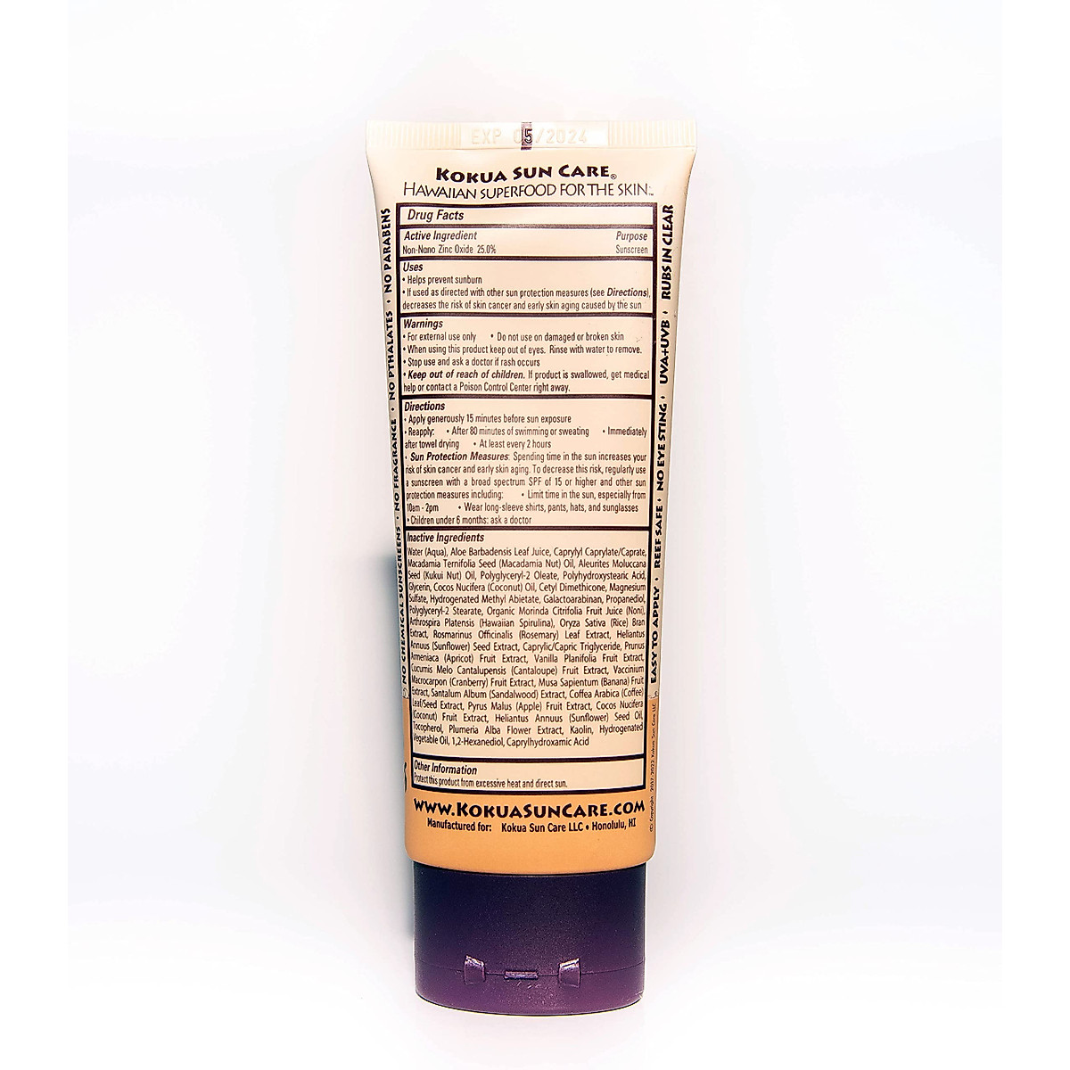 Kokua Sun Care SPF 50/80 Lotion Hawaiian Reef Safe Non Nano Zinc Oxide Sunscreen for Face & Body, Moisturizing Sun Protection Cream, Mineral Water Resistance, Cruelty Free, Natural Vegan Formula