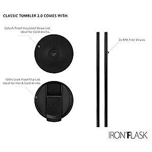 IRON °FLASK Classic Tumbler 2.0-2 Lids (Straw/Flip), Vacuum Insulated Stainless Steel Bottle, Modern Double Walled, Drinking cup, Simple Thermo Travel Mug, Hydro Water Metal Canteen - Pearl, 32 Oz